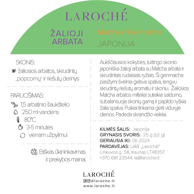 Žalioji arbata Laroché Premium, Matcha-iri Genmaica » LAROCHÉ - desertų ...